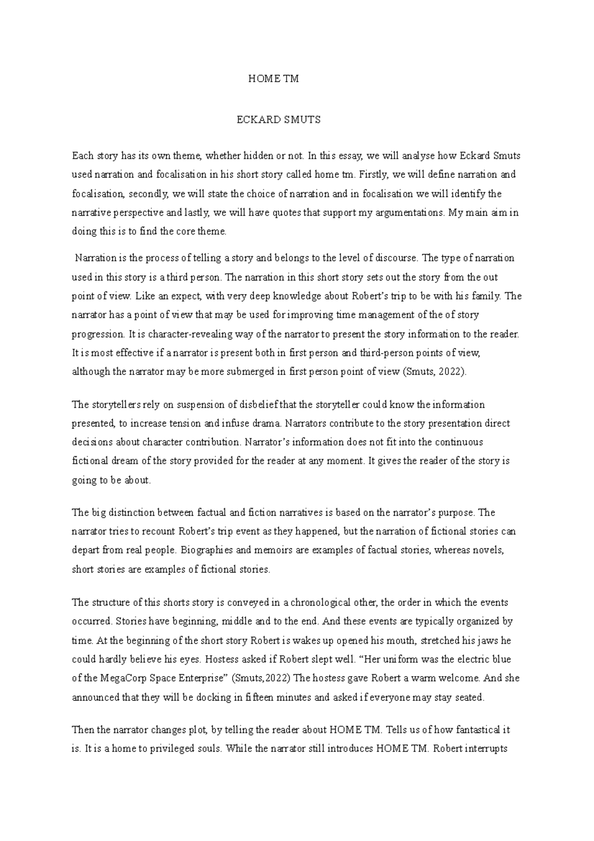 ENLL111 intro assignment (5) - HOME TM ECKARD SMUTS Each story has its own theme, whether hidden ...