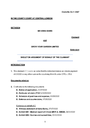 Application for Strike out and Summary Judgment - IN THE COUNTY COURT ...