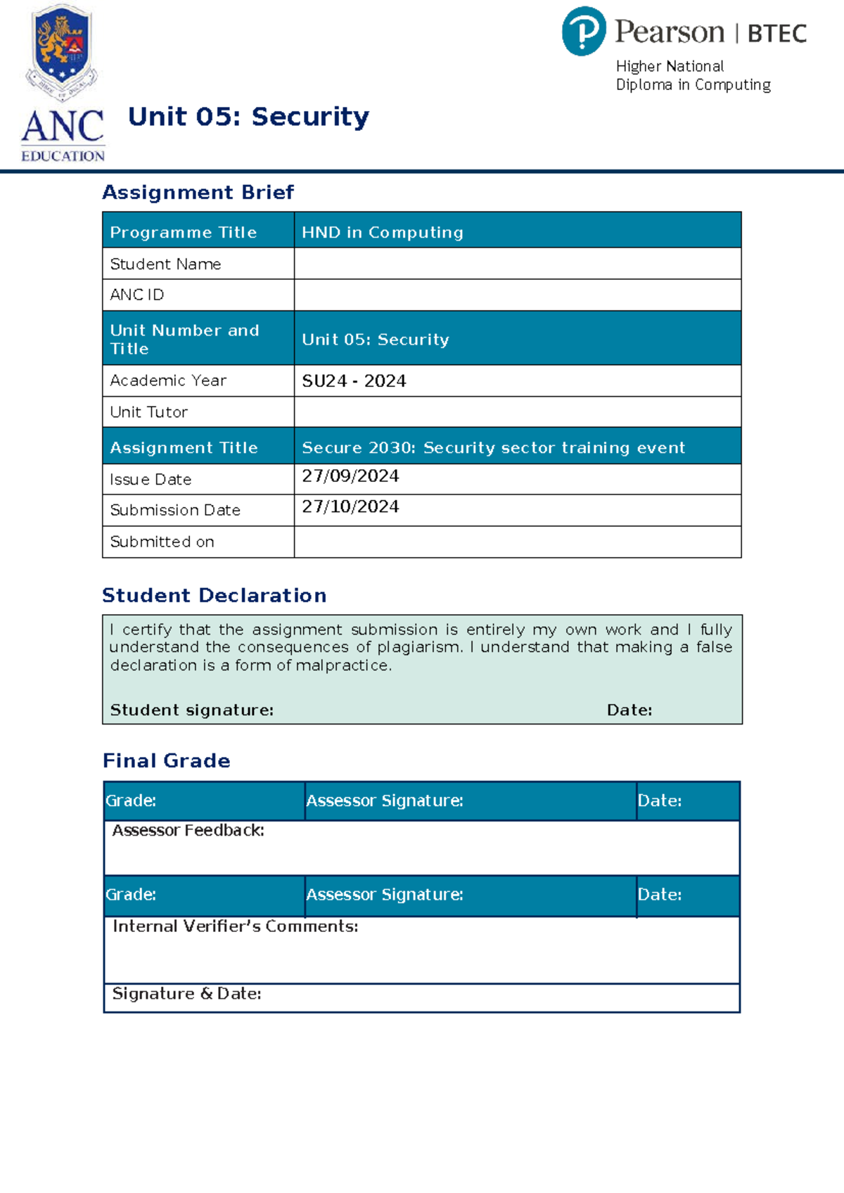 Unit 05 Security (1) - HND IN COMPUTING - Higher National Diploma in ...