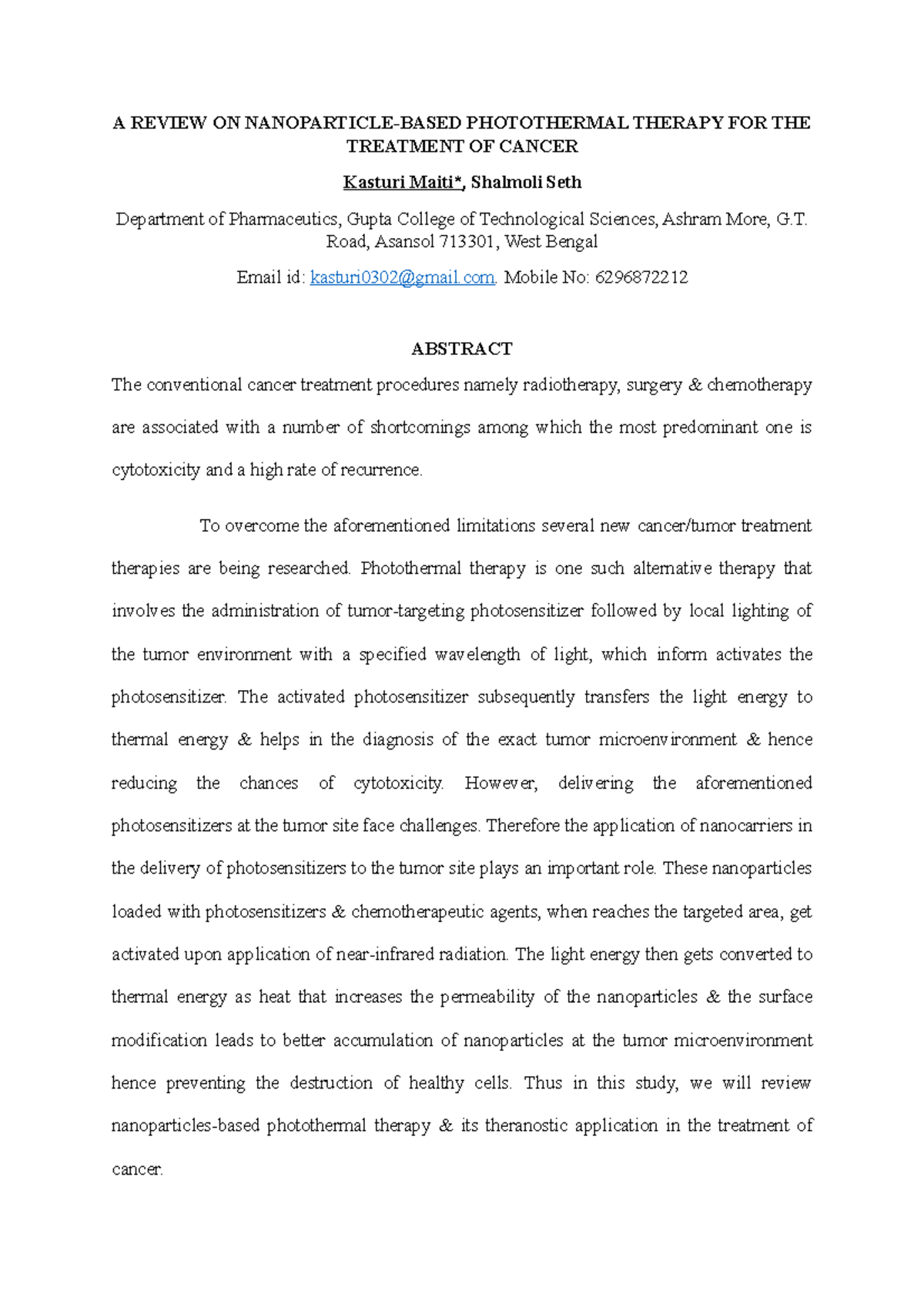 Kasturi poster - very informative - A REVIEW ON NANOPARTICLE-BASED ...