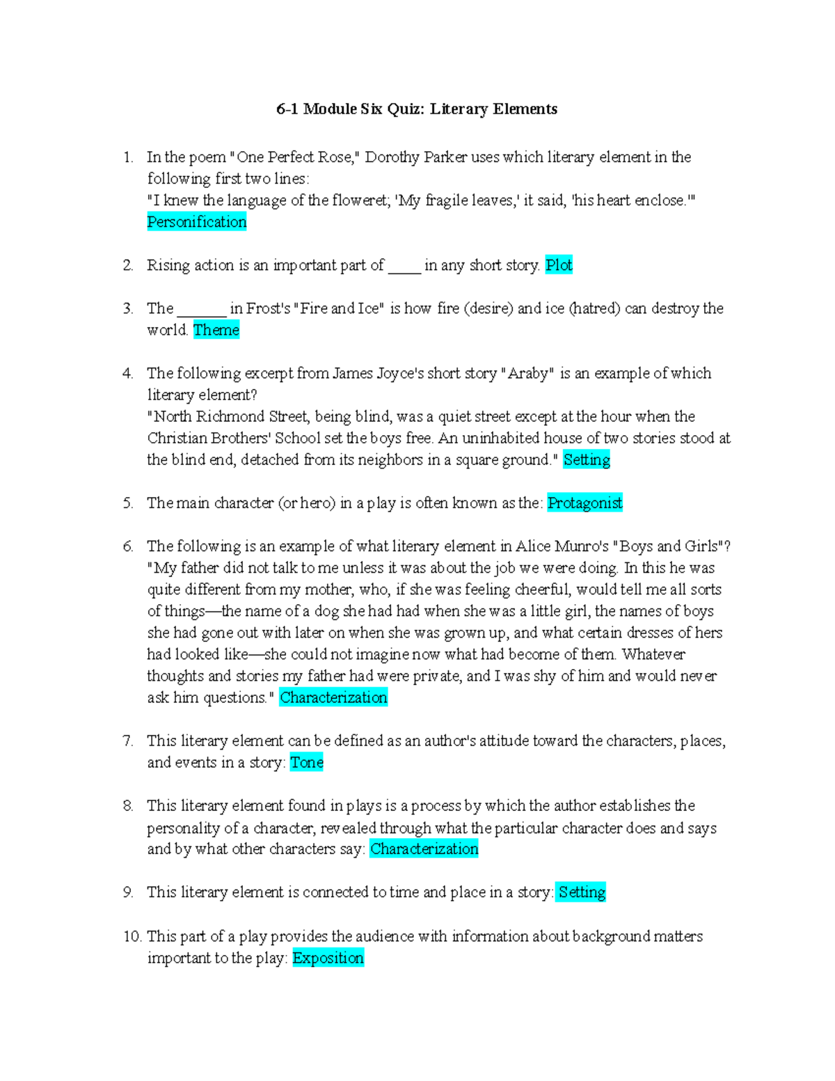 6-1 Quiz - Literary Elements - 6-1 Module Six Quiz: Literary Elements ...