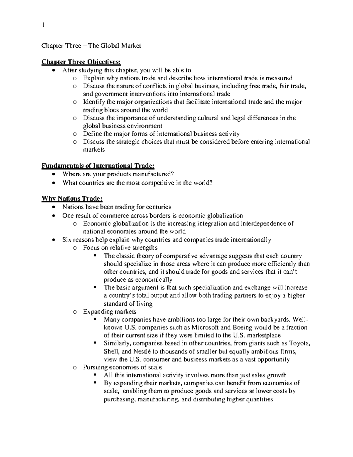 Chapter Three Notes - Davis - 1 Chapter Three The Global Market Chapter ...