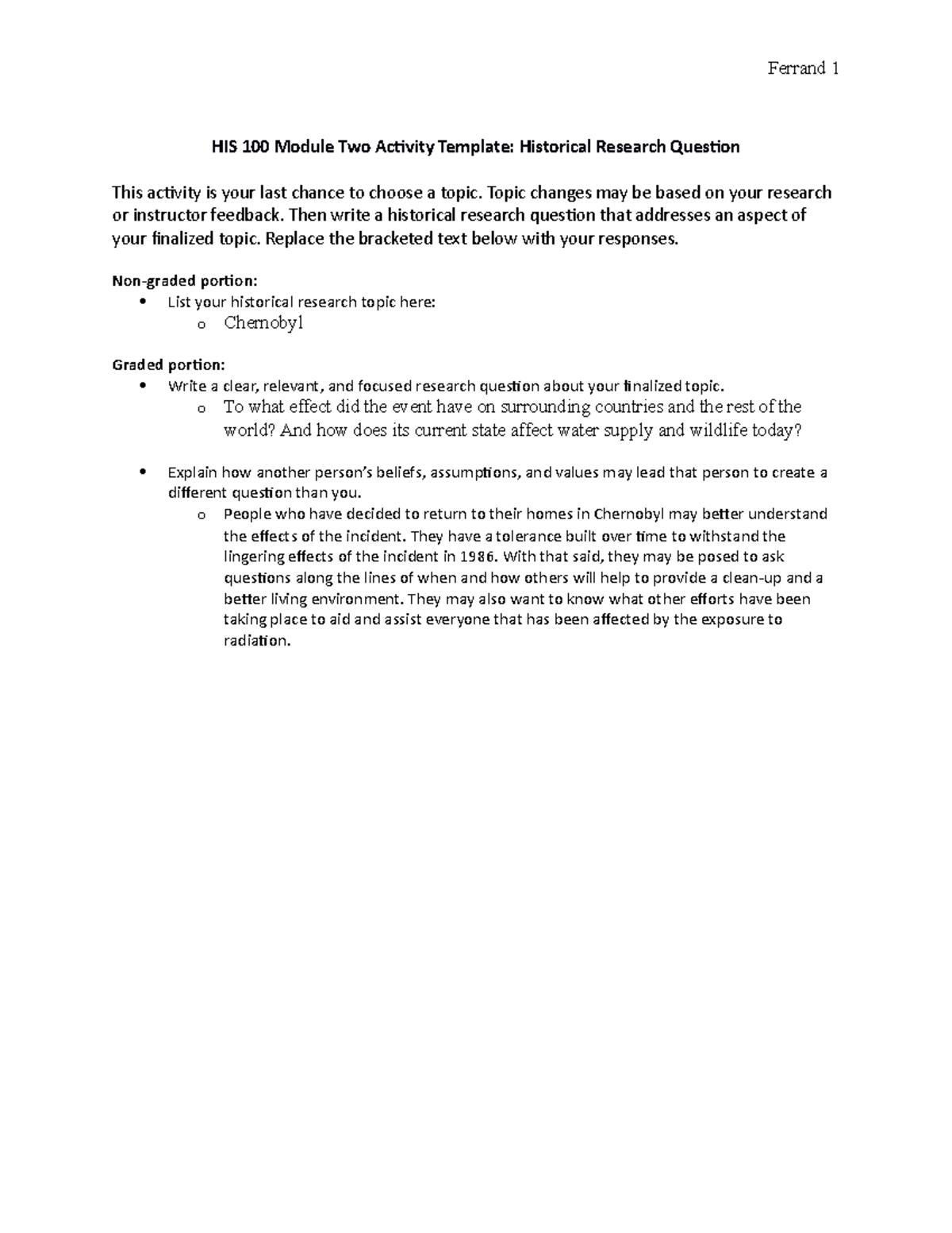 HIS 100 Module Two 2-1 - Graded A - Ferrand 1 HIS 100 Module Two ...