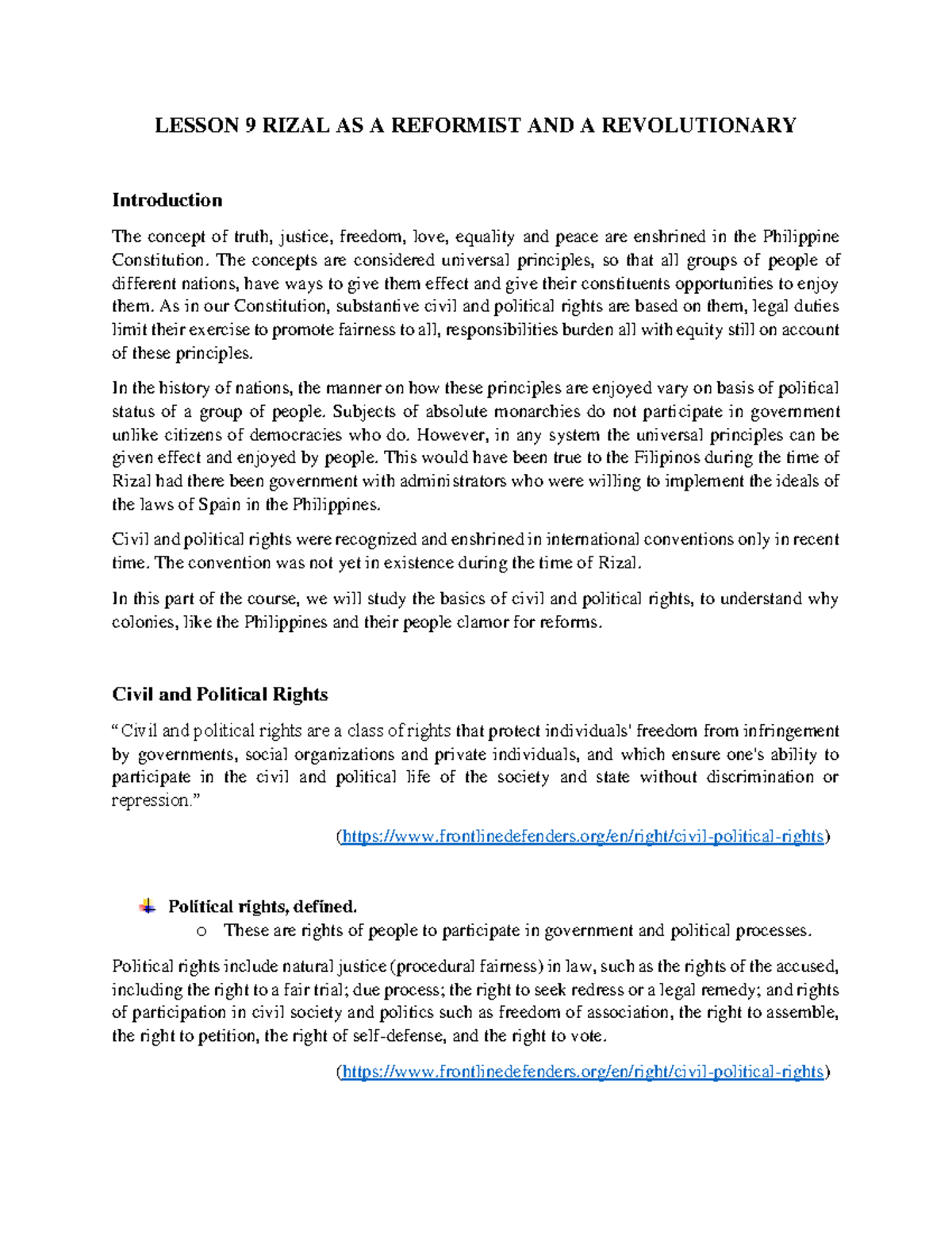 Lesson 9 Rizal AS A Reformist AND A Revolutionary - LESSON 9 RIZAL AS A REFORMIST AND A - Studocu