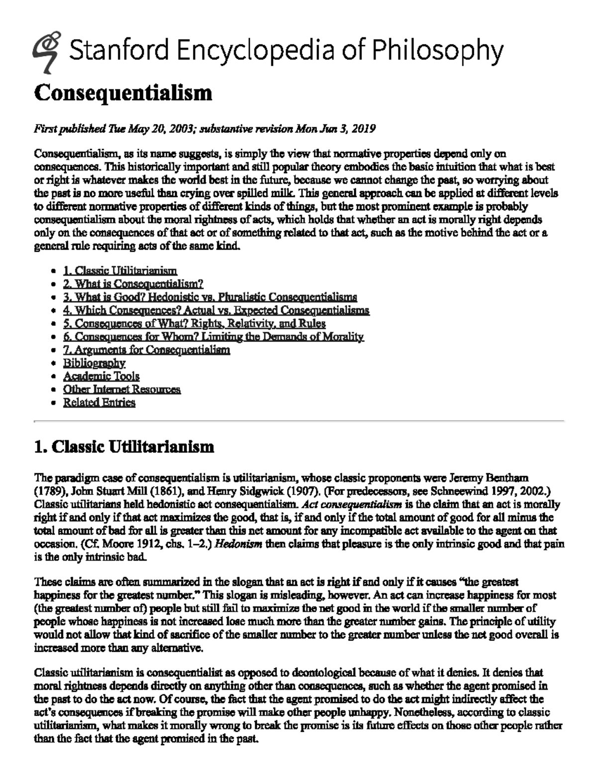 Consequentialism - the documents are a summary of the professional ...