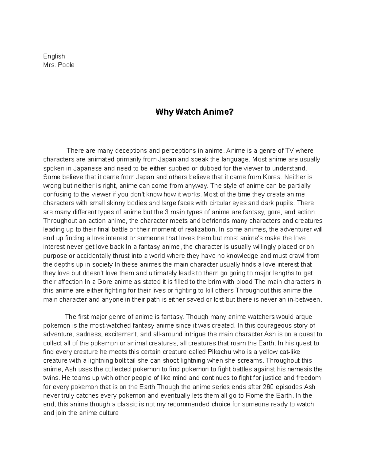 The Three Main Genre of Anime - English Mrs. Poole Why Watch Anime ...