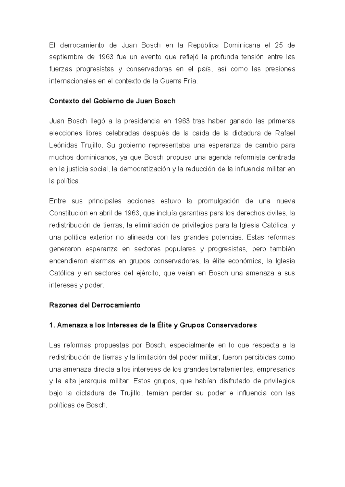 El derrocamiento de Juan Bosch en la República Dominicana - Contexto ...