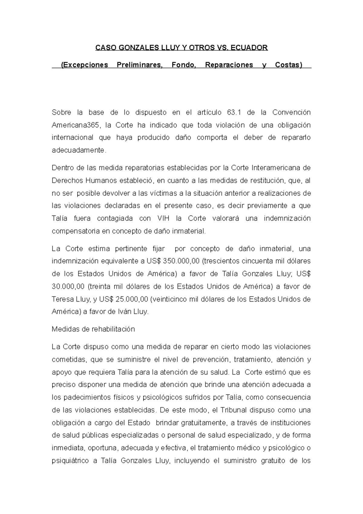 CASO Gonzales LLUY Y Otros VS - CASO GONZALES LLUY Y OTROS VS. ECUADOR (Excepciones Preliminares ...