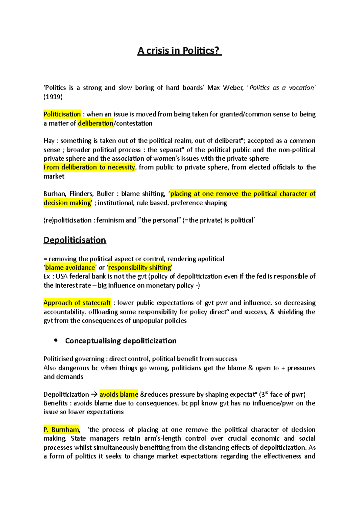 10) A Crisis IN Politics - A crisis in Poliics? ‘Poliics is a strong ...