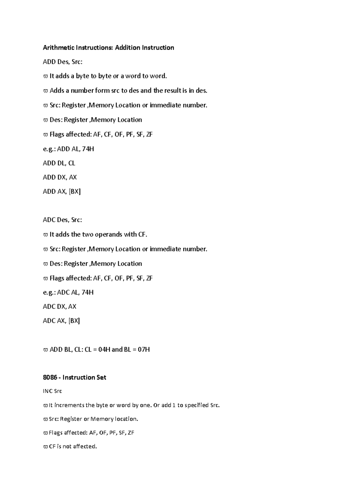Pg 47 to 70 - Arithmetic Instructions: Addition Instruction ADD Des ...