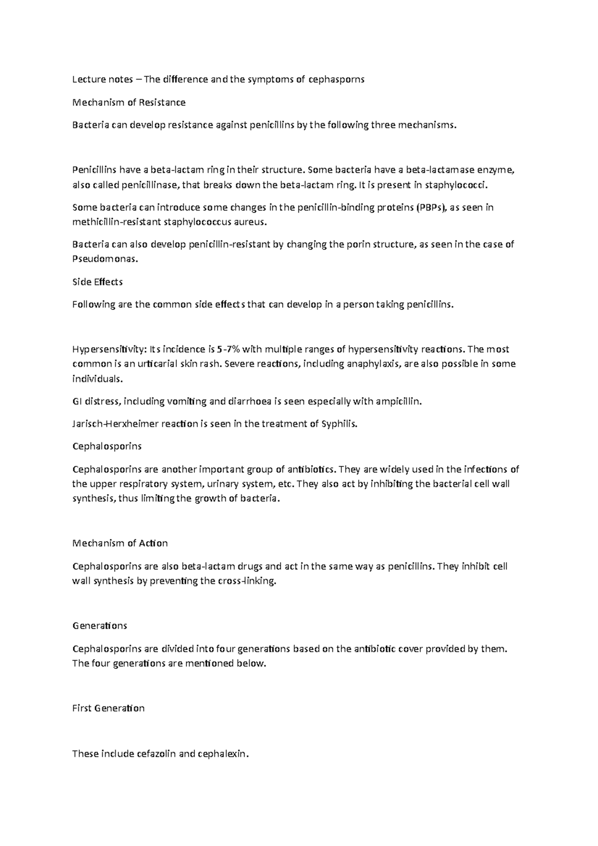 Lecture notes – The difference and the symptoms of cephasporns - LSC ...