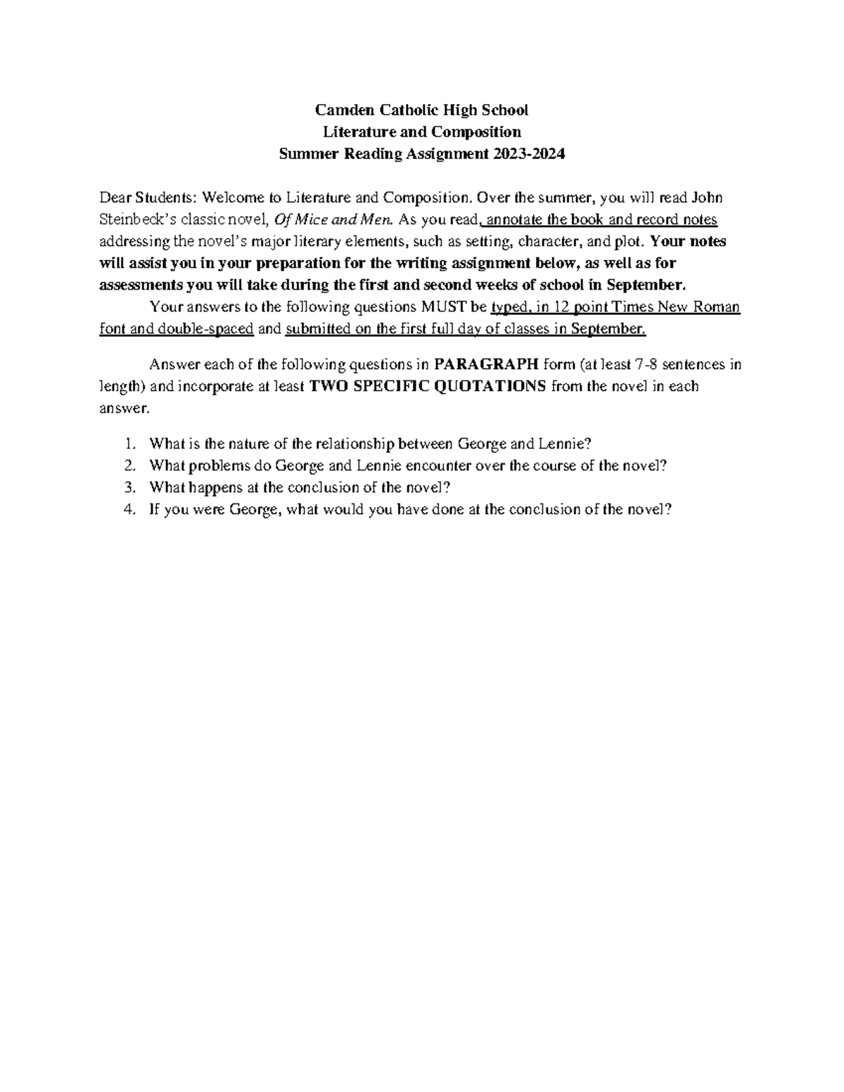 Literature and Composition Summer Reading Assignment Summer 2023 ...