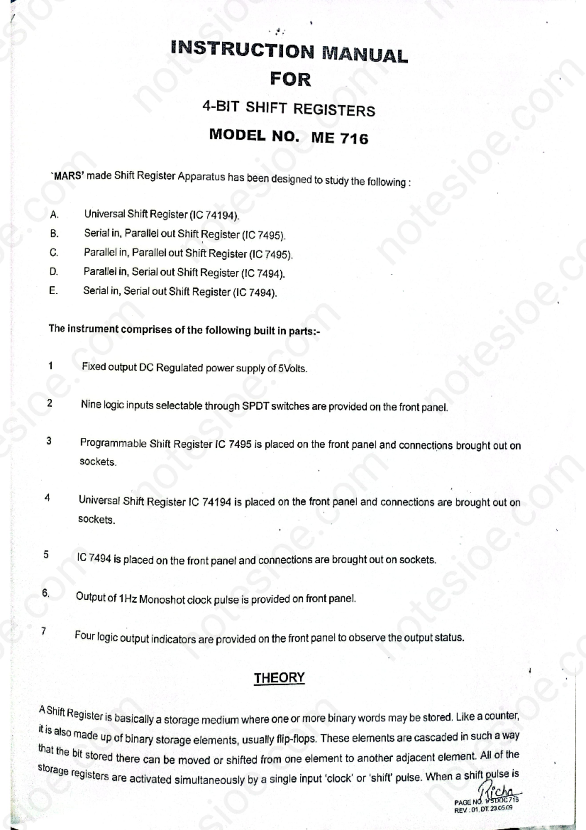 Lab 7 Register - INSTRUCTION MANUAL FOR SHIFT REGISTERS MODEL NO. ME ...