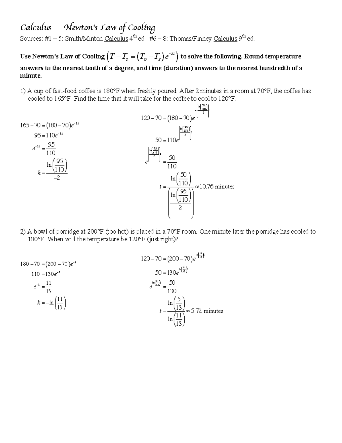 Calculus newton law of cooling solutions - Calculus Newton's Law of ...