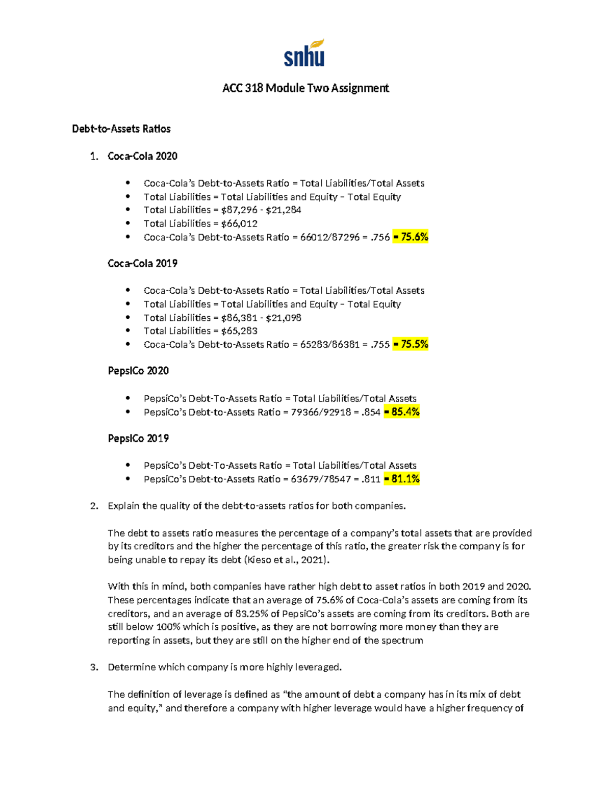 ACC 318 Module Two Assignment - ACC 318 Module Two Assignment Debt-to ...