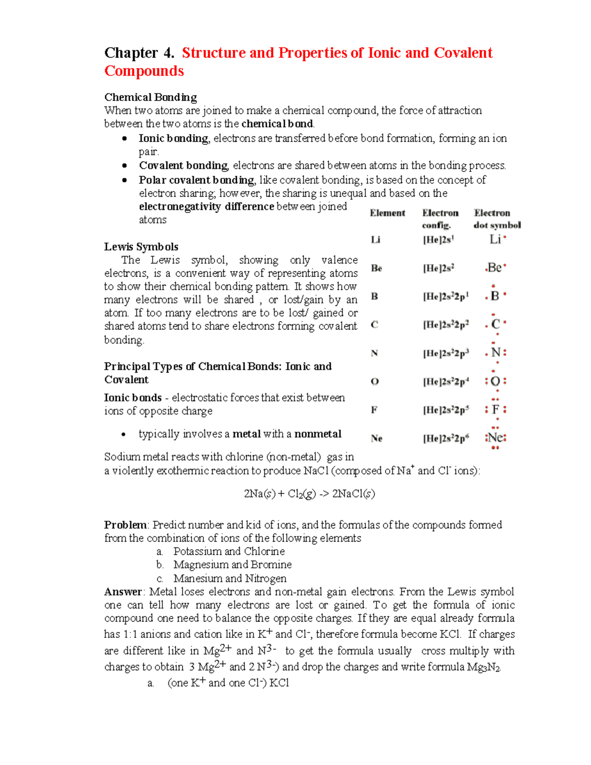 Structure and Properties of Ionic and Covalent Compounds - Chapter 4 ...