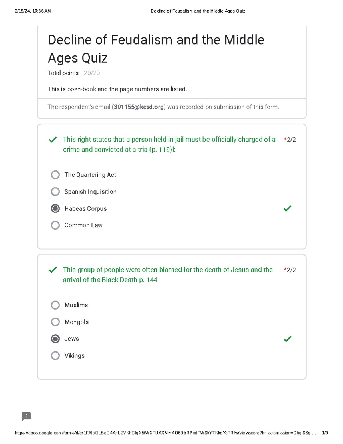 Decline of Feudalism and the Middle Ages Quiz - 2/ The Quartering Act ...