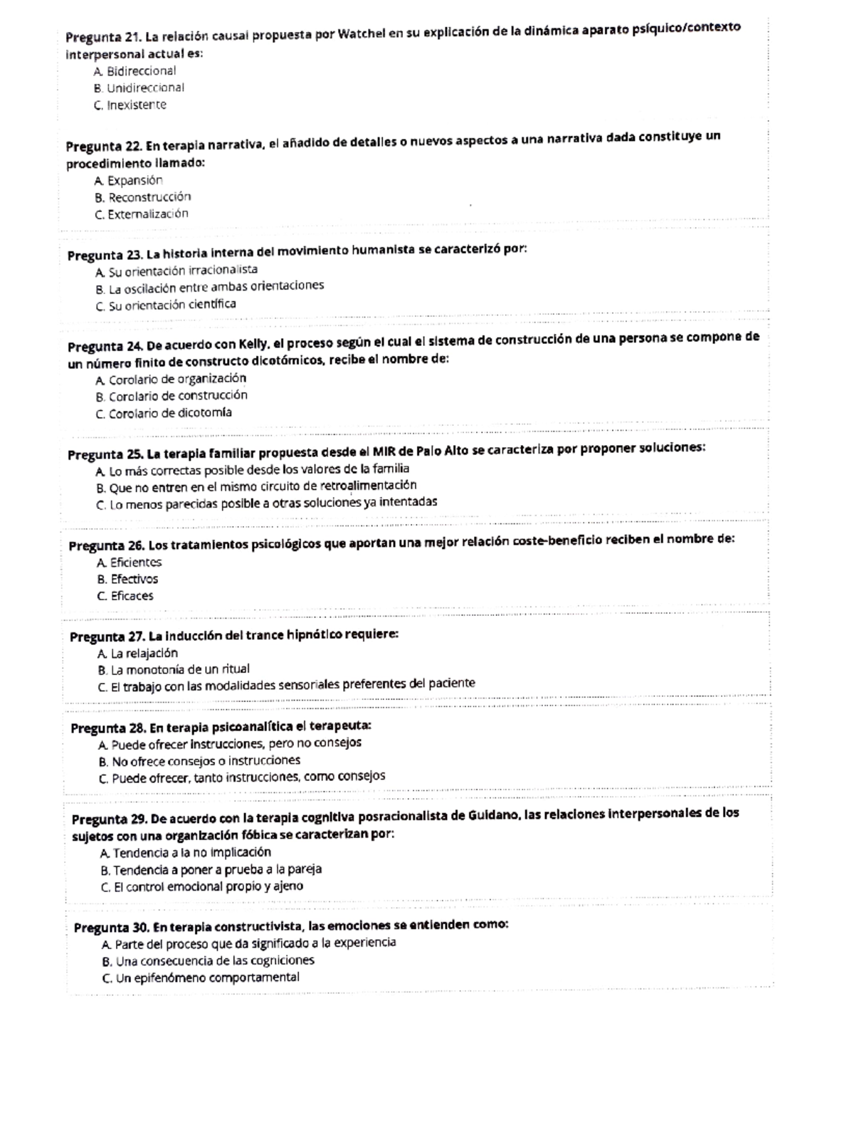 Exfeb 23A3 - Pregunta 21. La relación causal propuesta por Watchel en ...