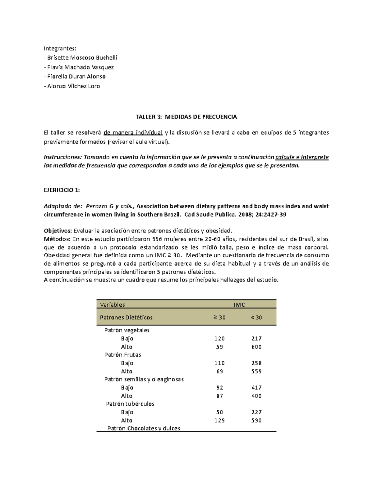 Taller 3 ejercicios de prevalencia e incidencia - Integrantes: Brisette ...