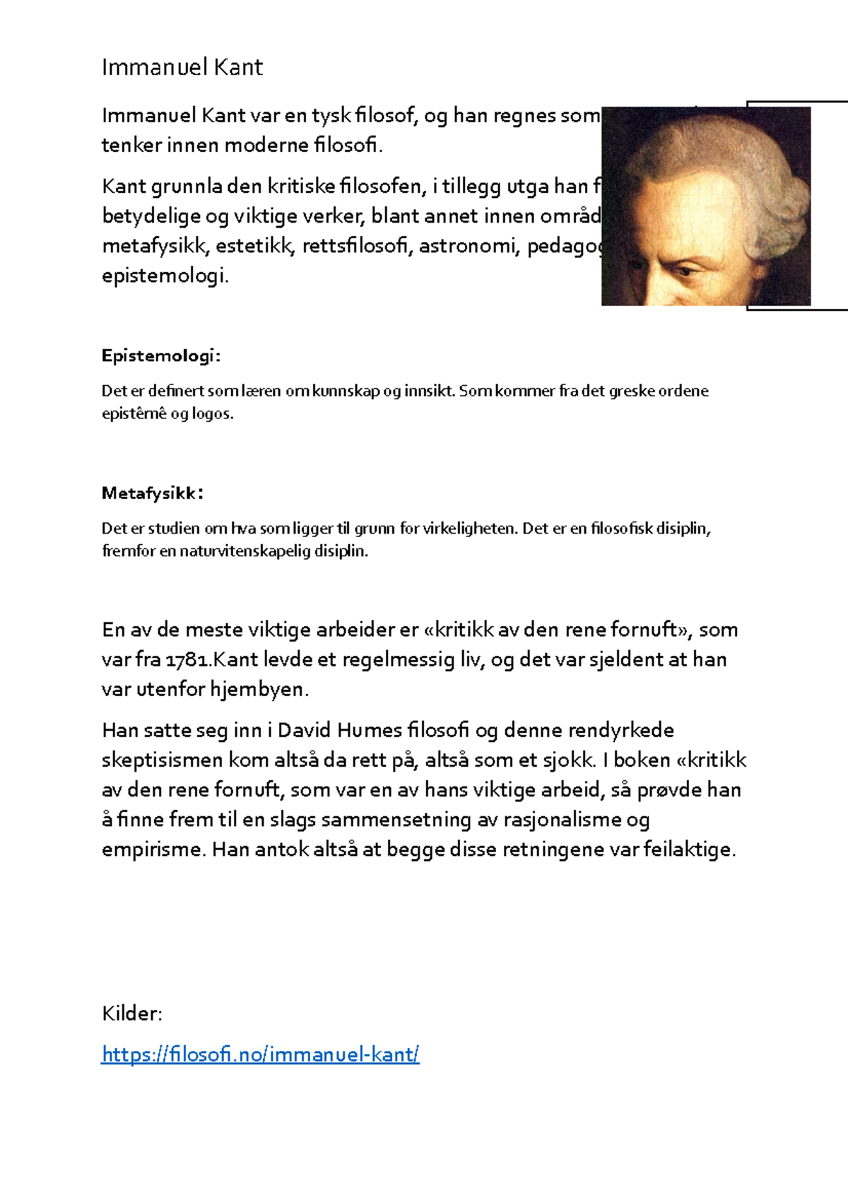 Immanuel Kant- Wikiartikkel - Immanuel Kant Immanuel Kant var en tysk ...