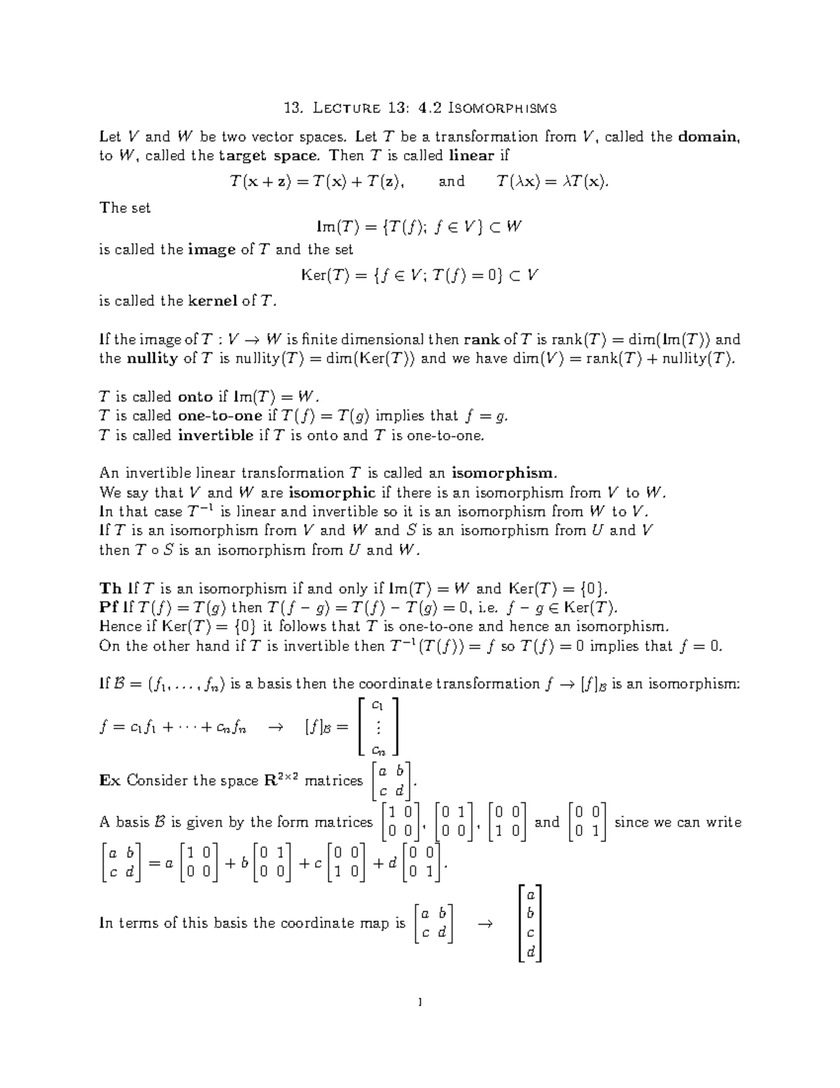 4.2. Isomorphism - linear algebra lecture note with Professor Lindblad ...