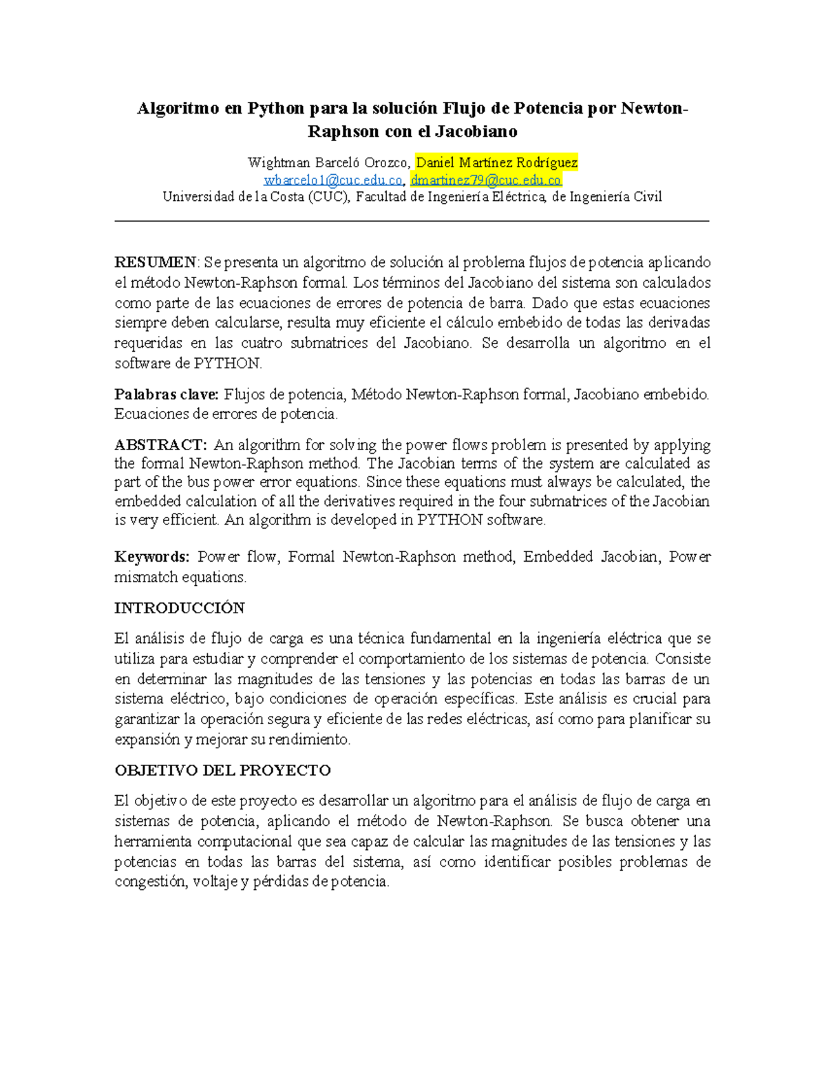 Proyecto Algoritmo Python Flujo DE Carga CON Metodo Newton- Raphson ...