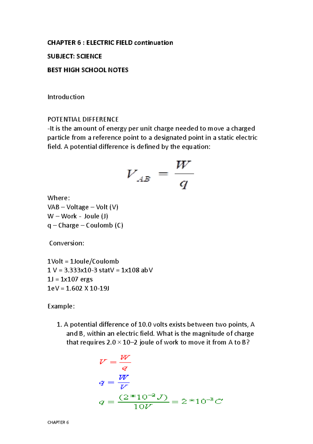Electric Field and Capacitance in Science - Studocu