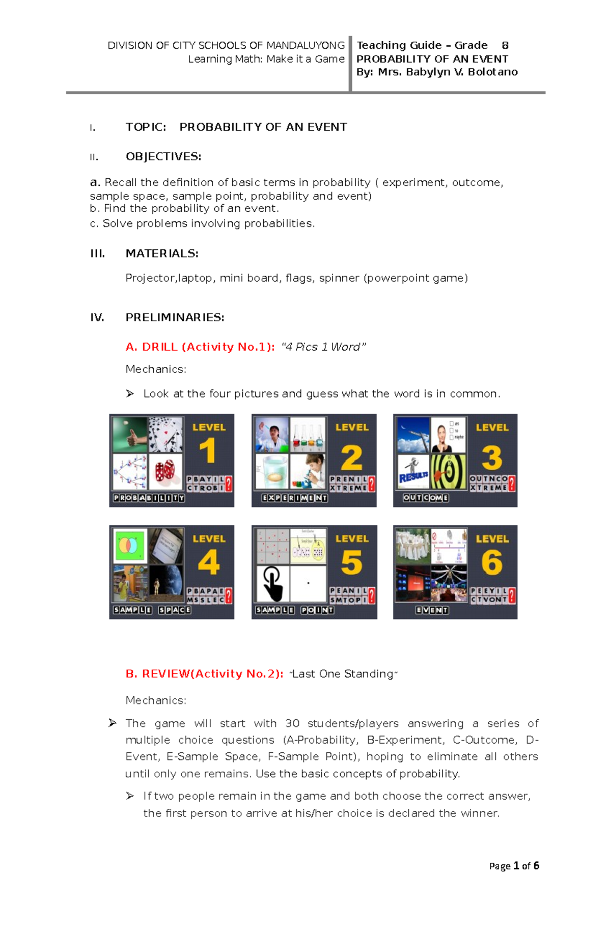 Probability OF AN Event - Learning Math: Make it a Game PROBABILITY OF ...
