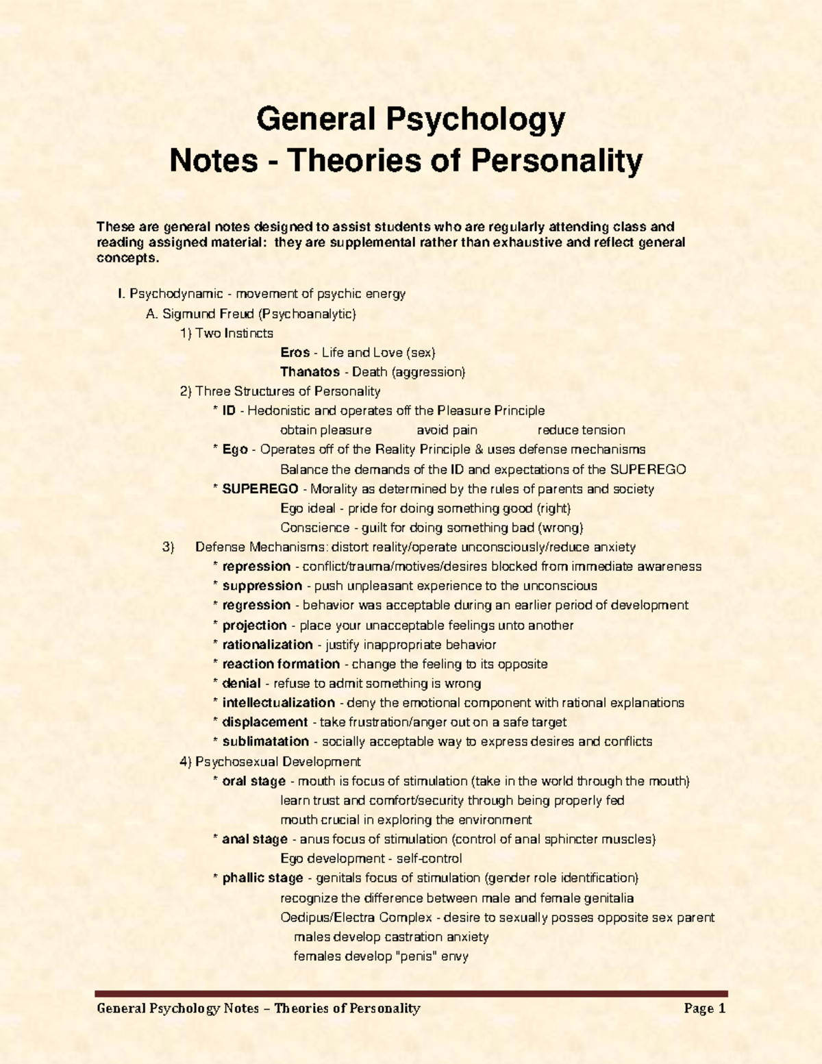 Psy9 - Theories of personality - General Psychology Notes - Theories of ...