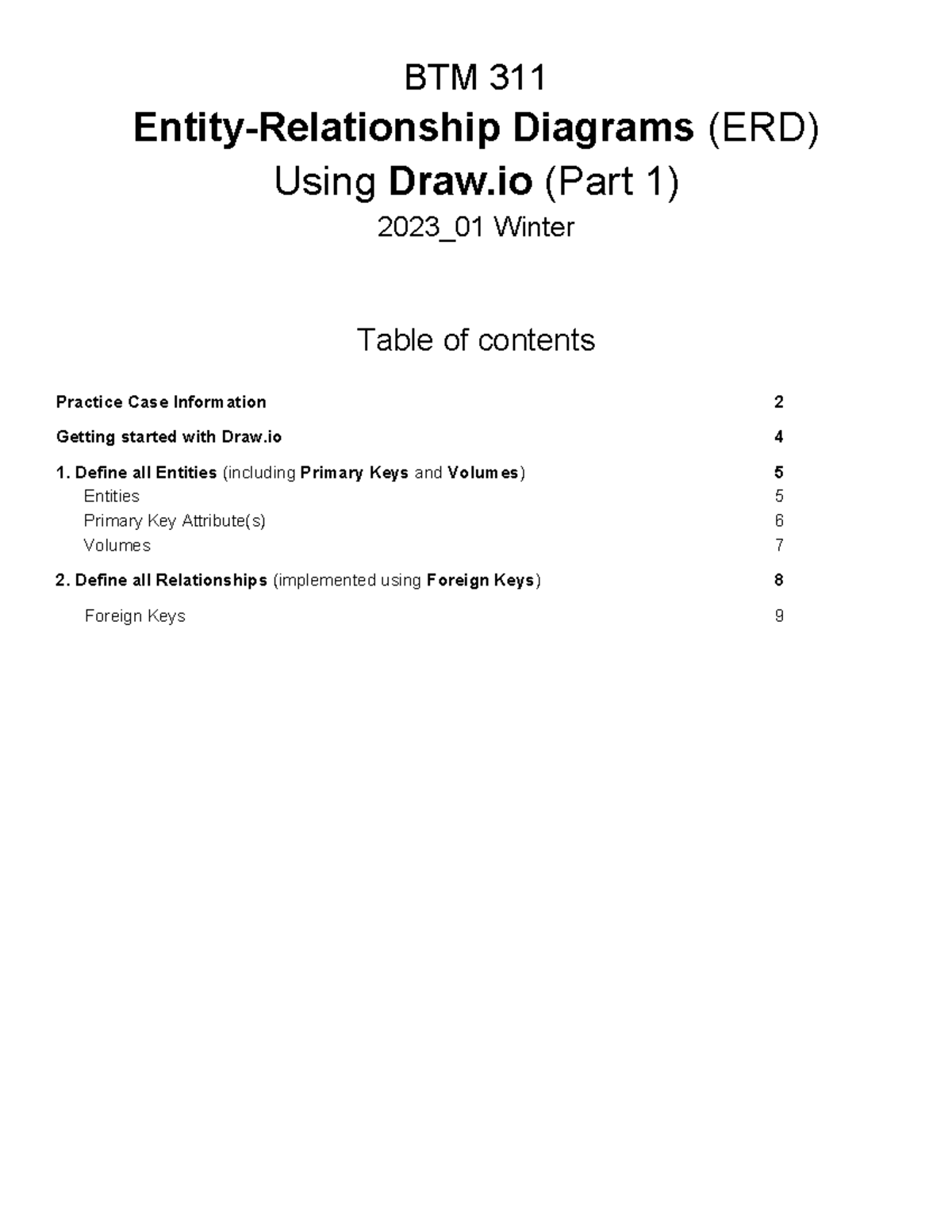 ERD Using Draw-io Part1 2023 01 - BTM 311 Entity-Relationship Diagrams ...