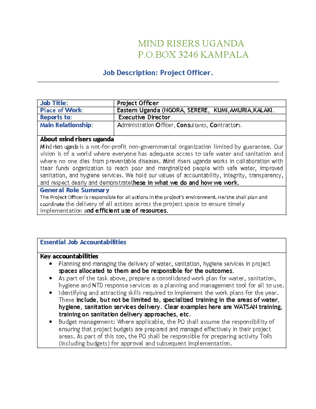 Job-Description-Project-Officer - MIND RISERS UGANDA P.O 3246 KAMPALA ...