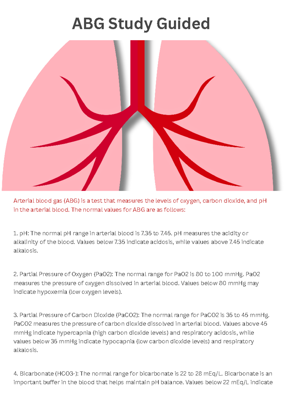 Arterial blood gas (ABG) is a test that measures the levels of oxygen ...