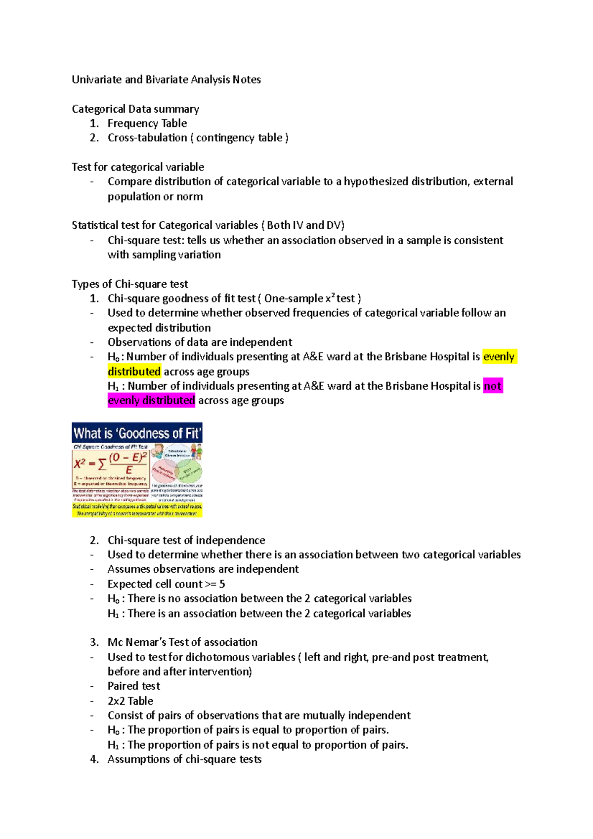 Univariate And Bivariate Analysis Notes Univariate And Bivariate Analysis Notes Categorical