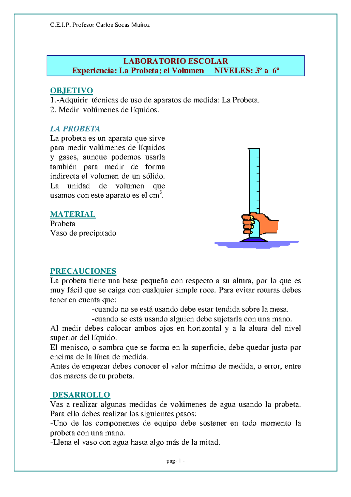 Lab el-volumen-y-la-probeta - C.E.I. Profesor Carlos Socas Muñoz pag- 1 ...