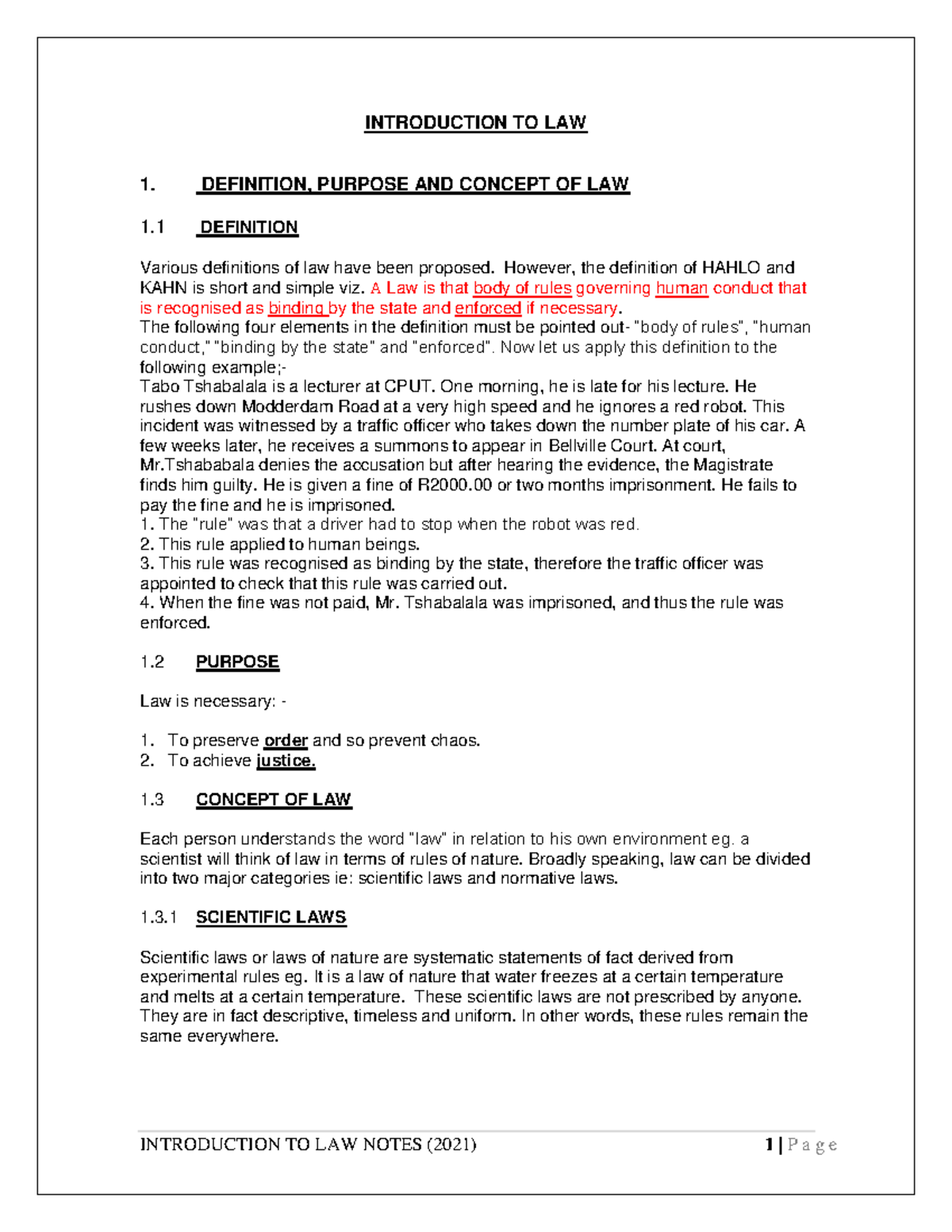 1.UNIT 1 - INTRODUCTION TO LAW 1. DEFINITION, PURPOSE AND CONCEPT OF ...
