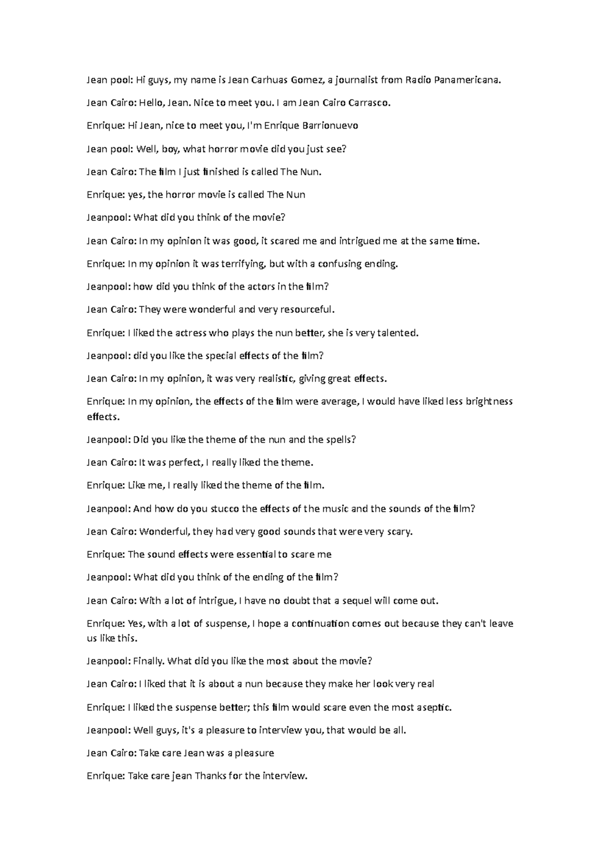 8ingles - s2 okl - Jean pool: Hi guys, my name is Jean Carhuas Gomez, a ...