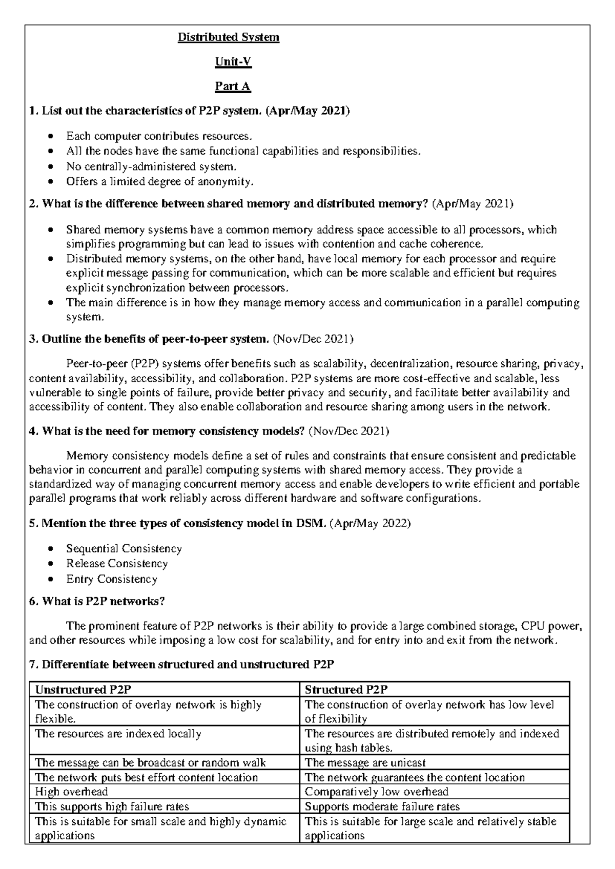 Ds Unit 5 Distributed System Distributed System Unit V Part A List