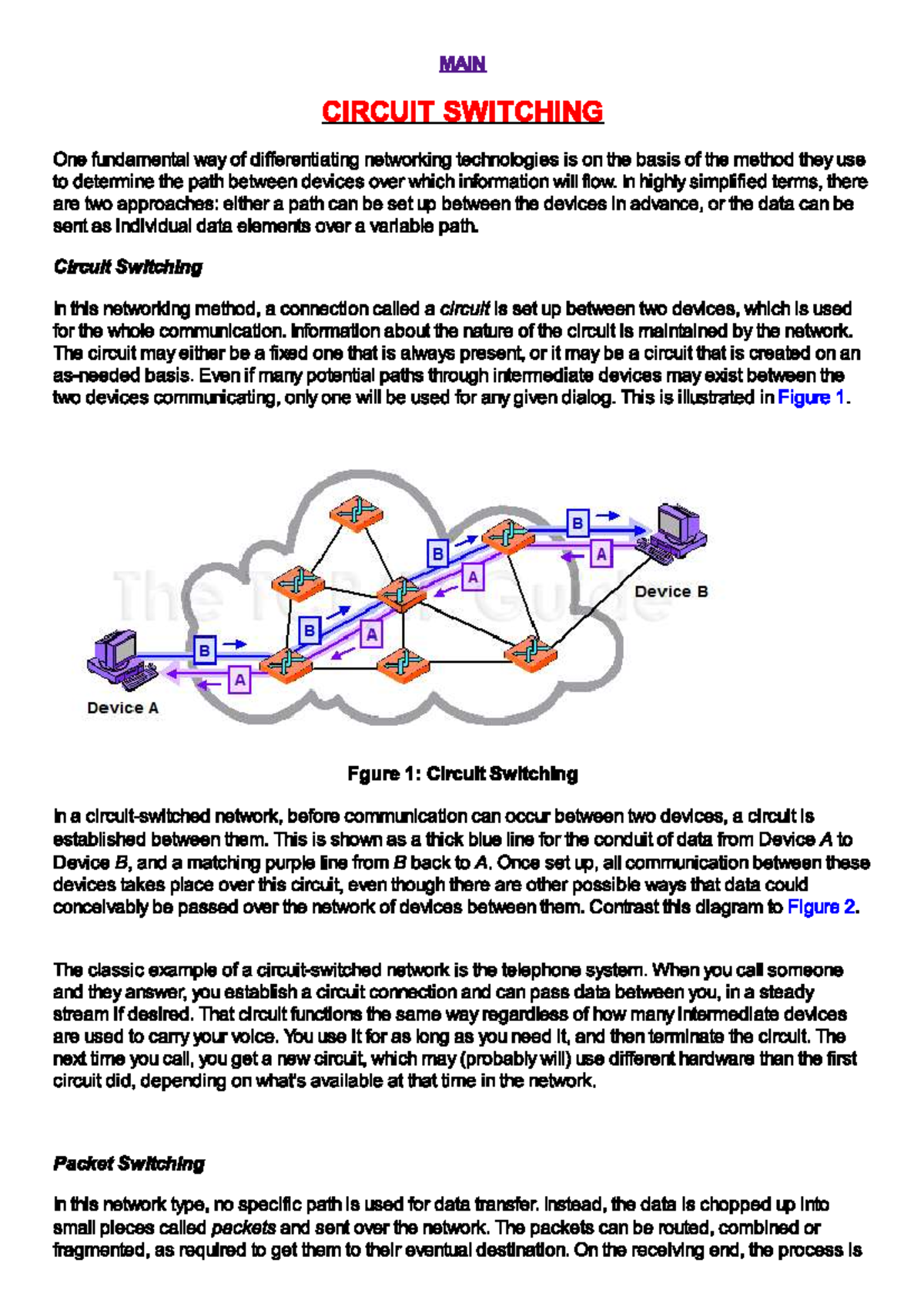 computer network - MAIN CIRCUIT SWITCHING One fundamental way of ...