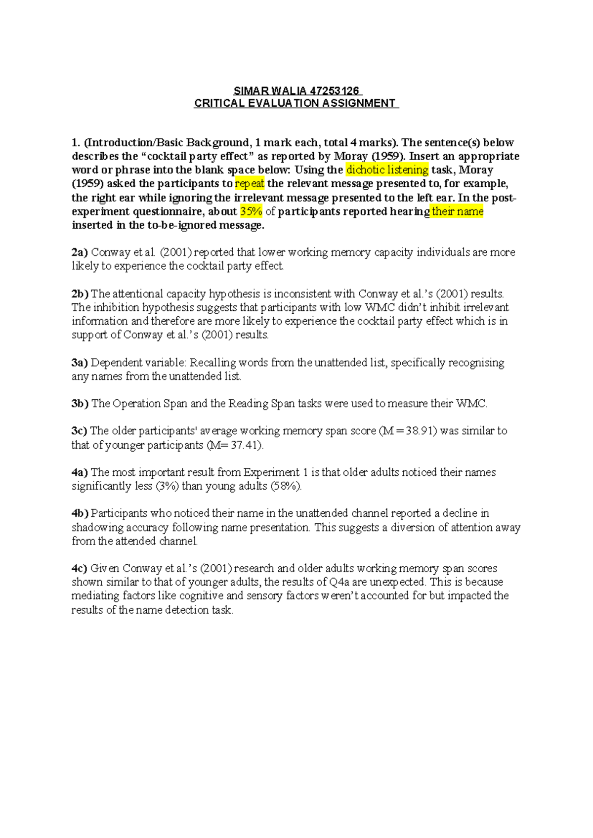 Perception AND Cognition Assignment - SIMAR WALIA 47253126 CRITICAL ...