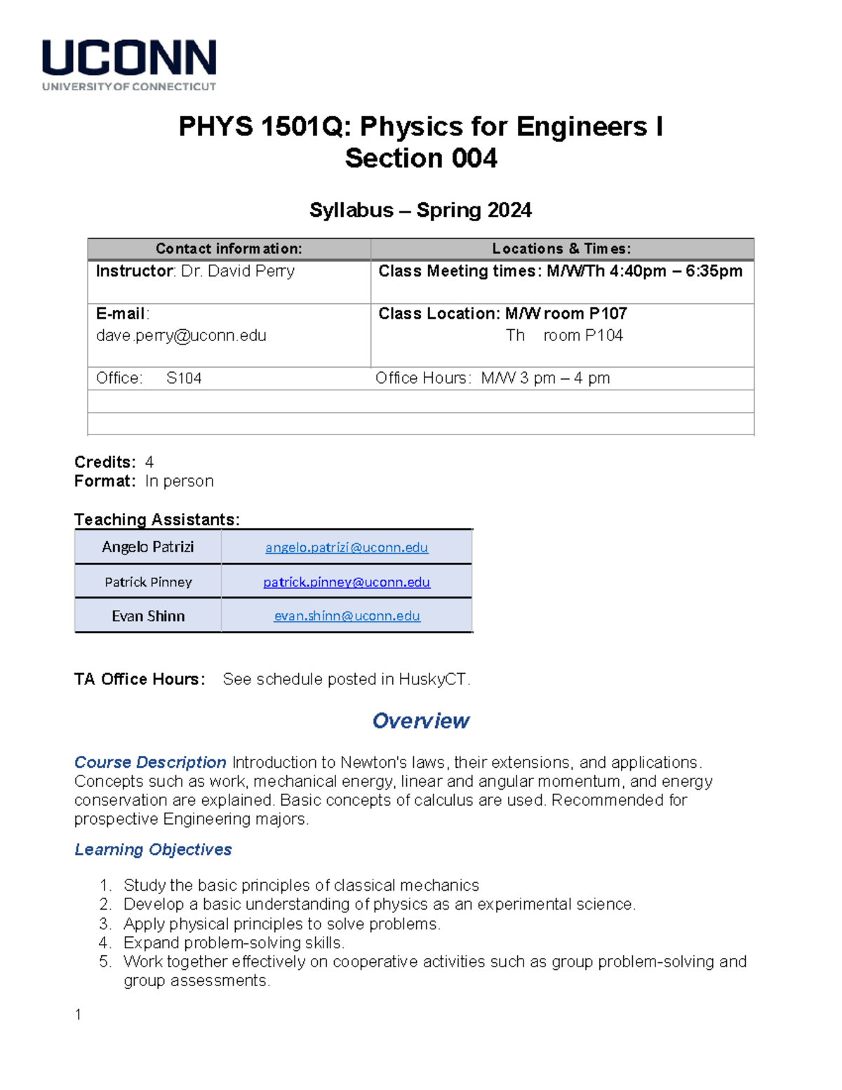 Phys 1501Q-004 Syllabus Spring 2024 v2 DMP(1) - PHYS 1501Q: Physics for ...