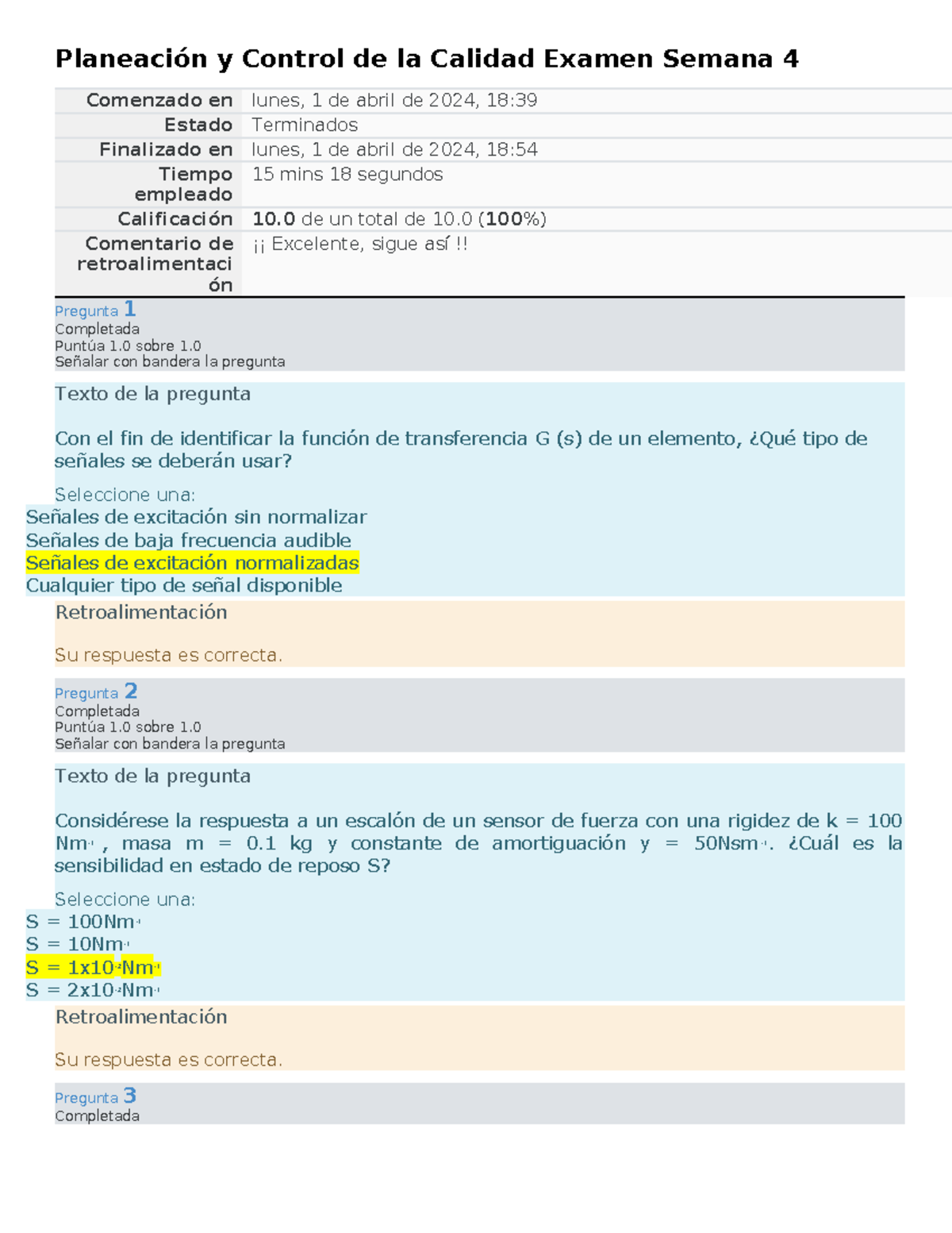 Planeación y Control de la Calidad Examen Semana 4 - Señalar con bandera la pregunta Texto de la ...