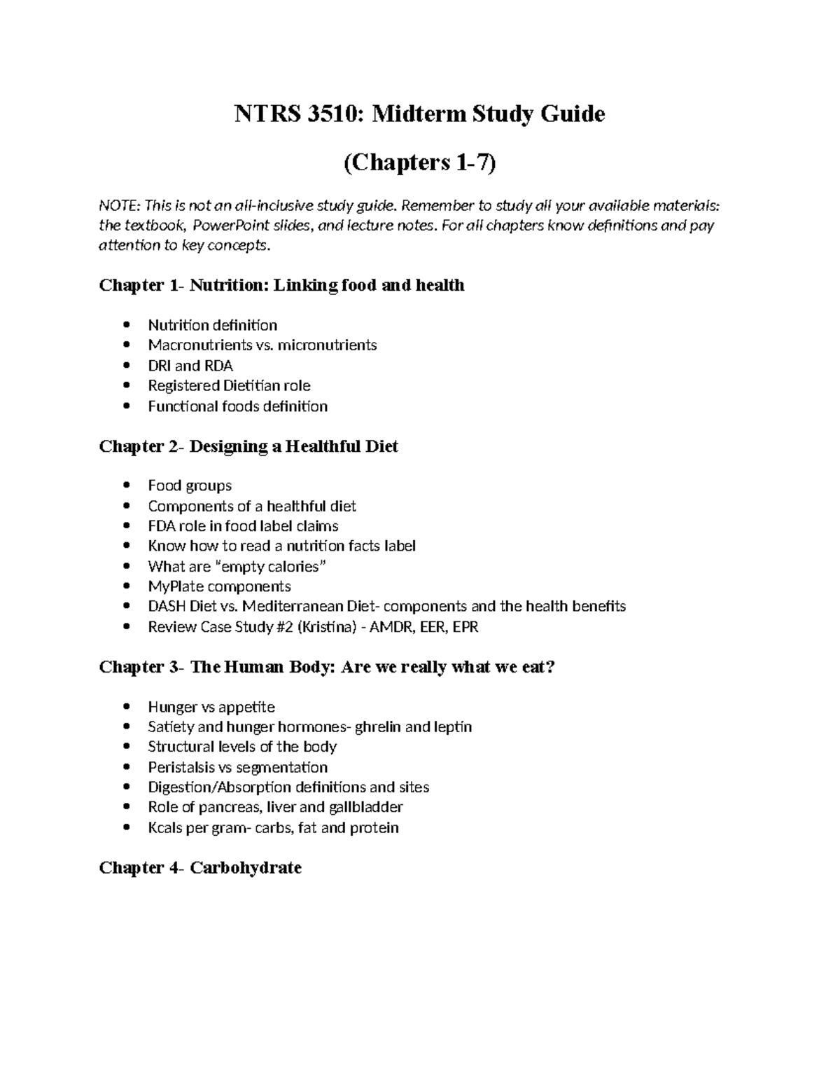 NTRS 3510 Midterm Study Guide rvsd - NTRS 3510: Midterm Study Guide ...