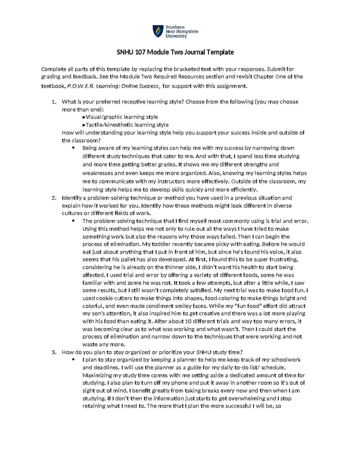 Week 2 - MOD 2 DISCUSSION - SNHU 107 Module Two Journal Template ...