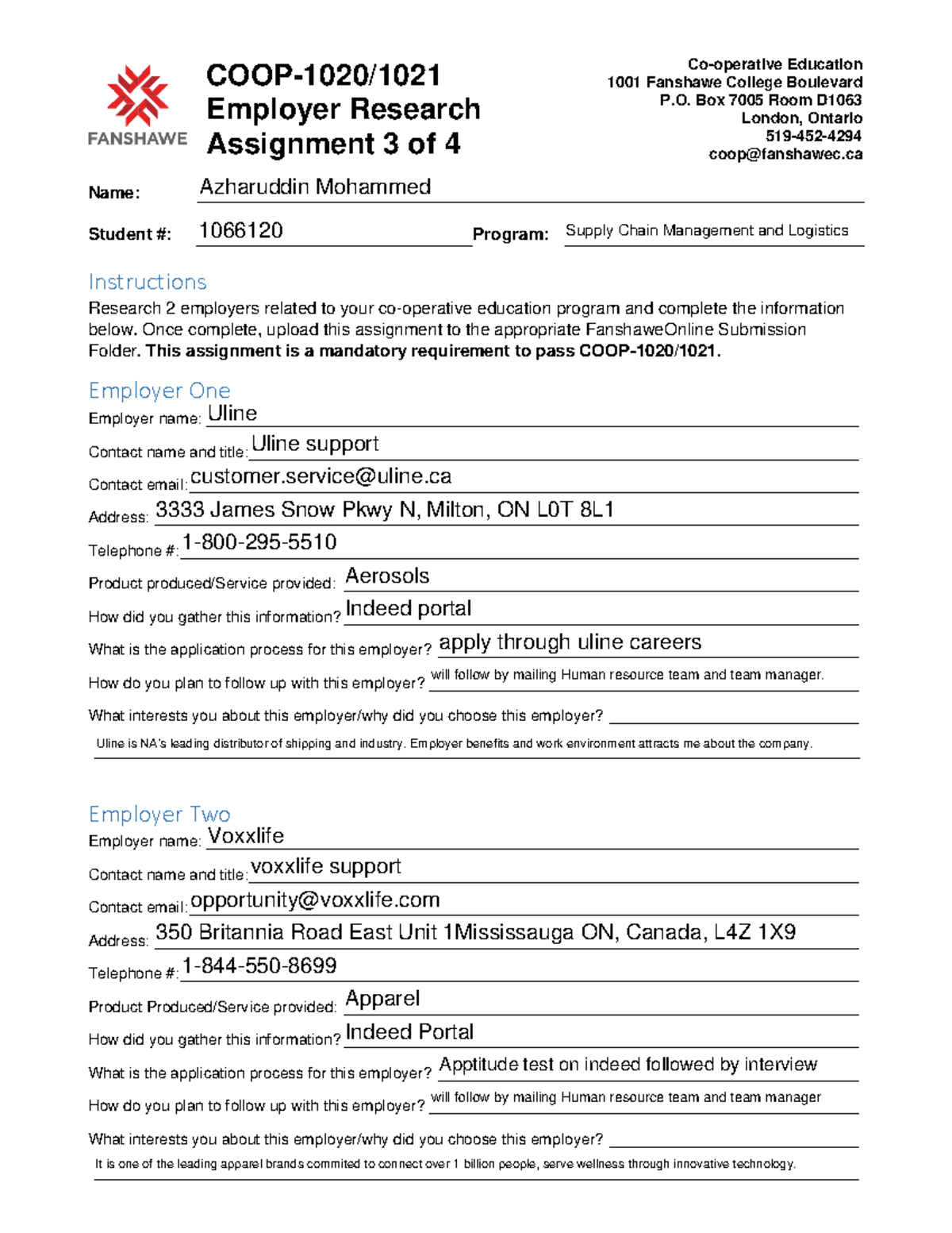 Co-operative Education - Assignment 3 - Employer Research Assignment ...