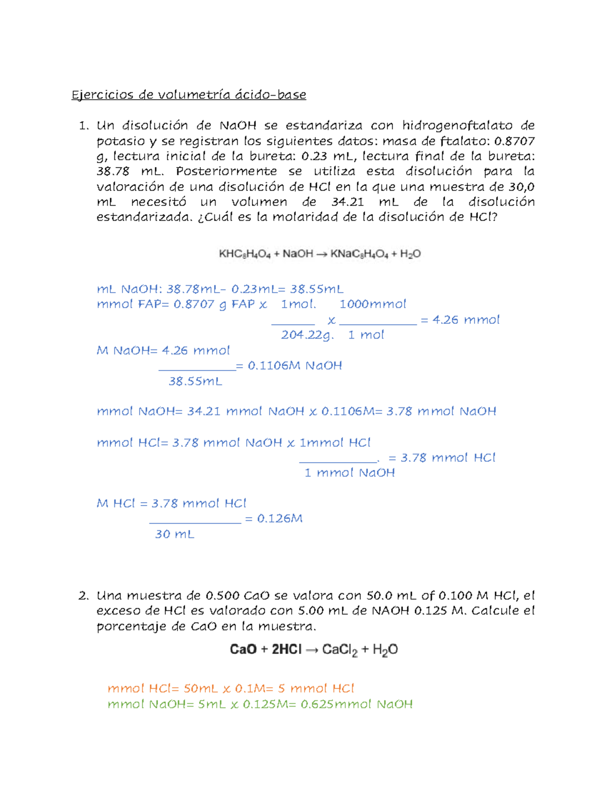 Respuesta Ejercicios de volumetr Ã a Ã¡cido - Ejercicios de volumetrÌa ·cido-base Un disoluciÛn ...