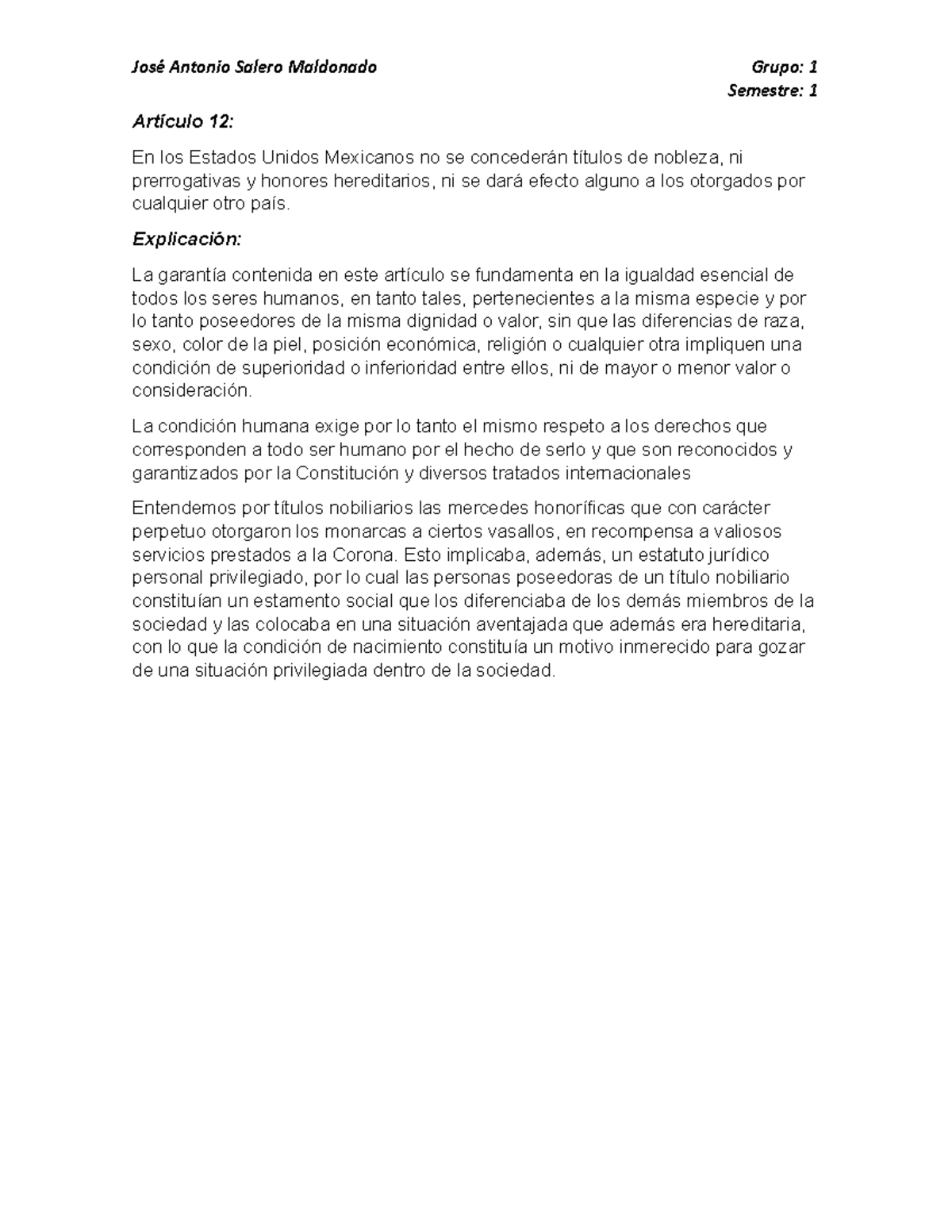 Artículo 12 - Derecho - José Antonio Salero Maldonado Grupo: 1 Semestre ...