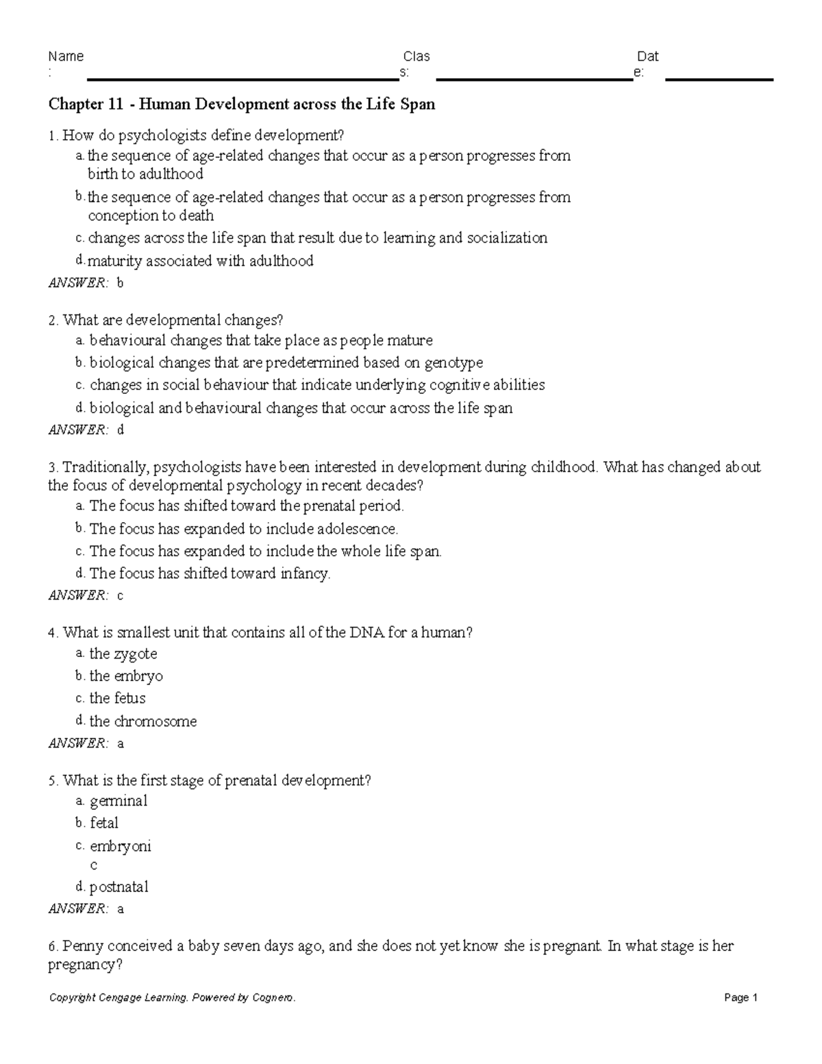 Chapter 11 Human Development across the Life Span - : s: e: Chapter 11 ...