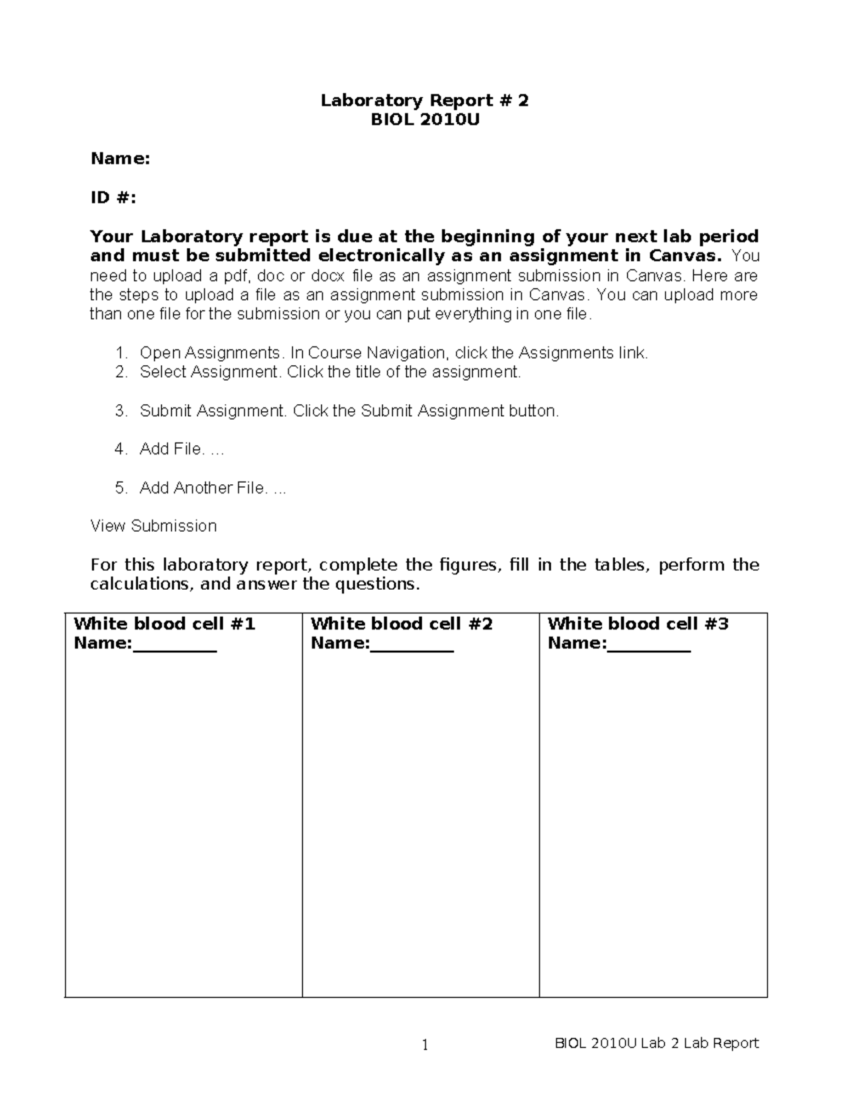 Biol 2010 U Lab 2 Lab Report 2021v3 - Laboratory Report # 2 BIOL 2010U ...