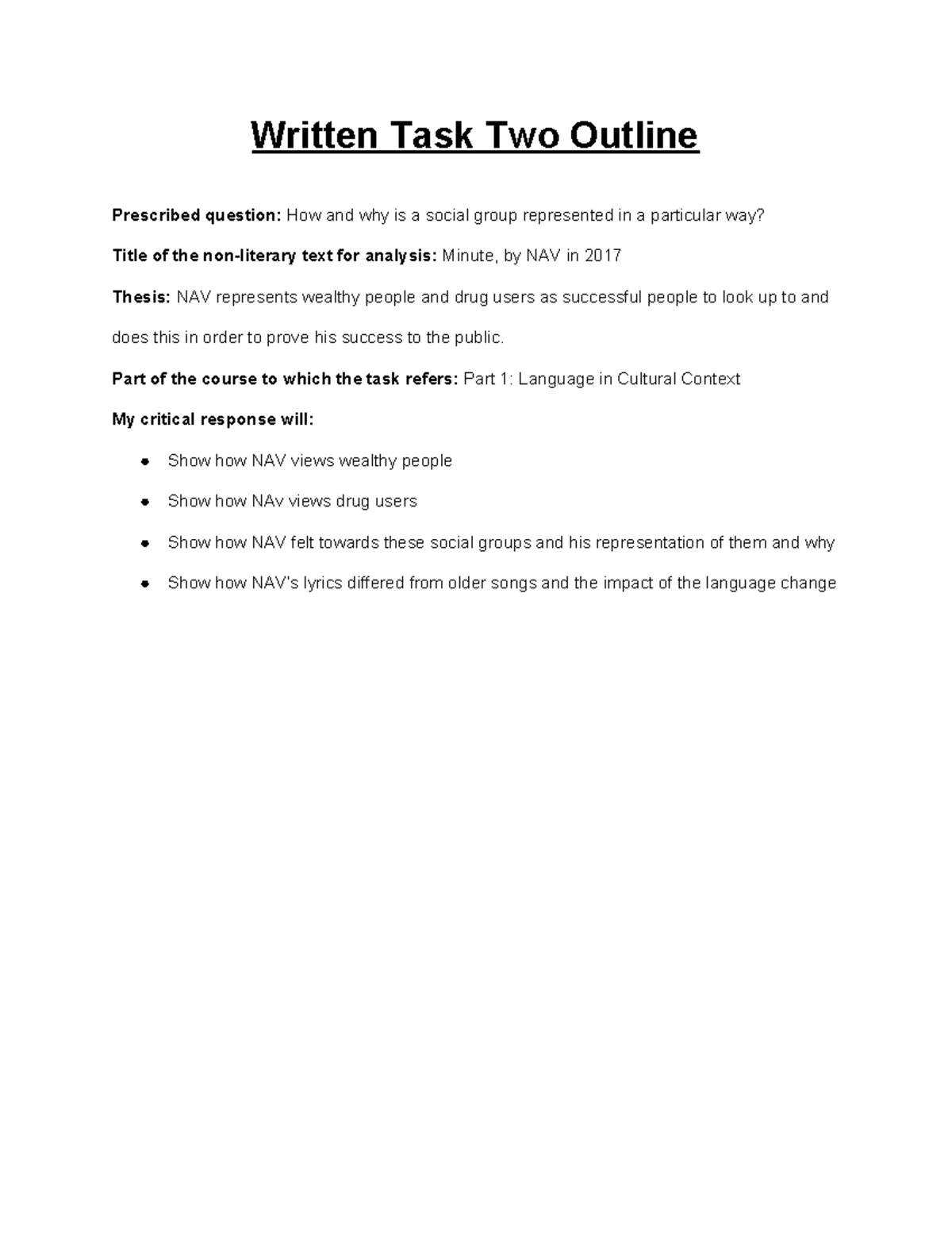 Written Task Two NAV Outline - Written Task Two Outline Prescribed ...