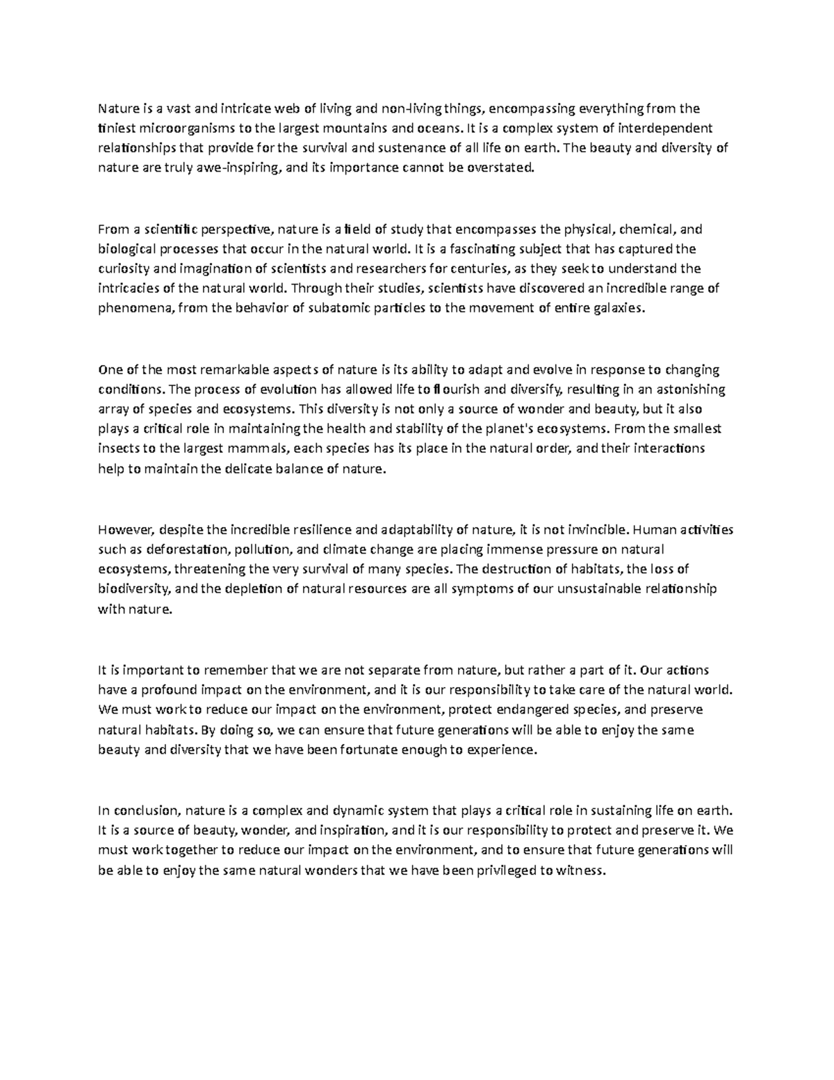 Nature 2 - Essay - Nature is a vast and intricate web of living and non ...